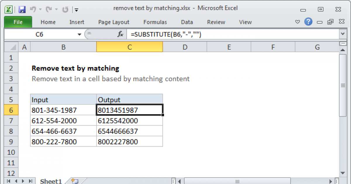 Remove text by matching - Excel formula | Exceljet Remove text by matching - Excel formula | Exceljet